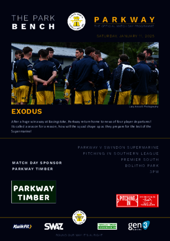 The Park Bench Match Day Programme vs Swindon Supermarine | Zeeon